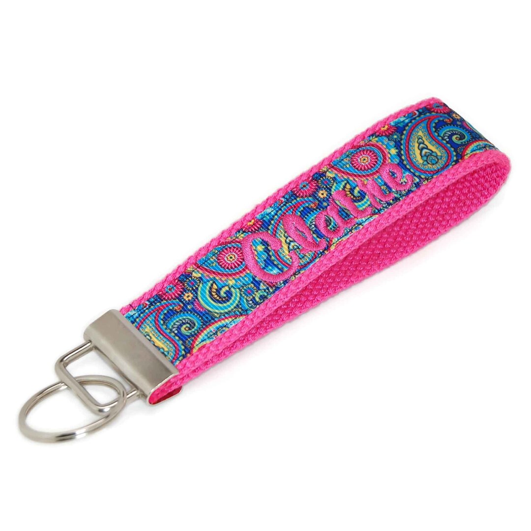 Paisley Embroidered Keychain Wristlet: Personalized Monogram Key Holder ...