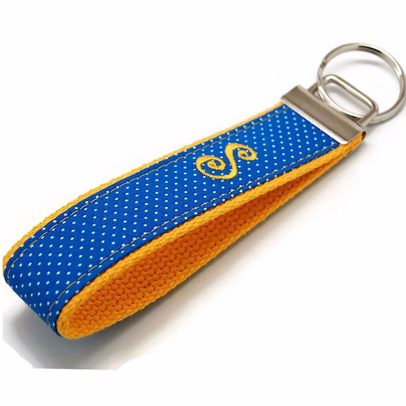 Royal Blue and Gold Keychain Custom Embroidered Initial Key - Etsy
