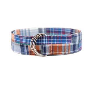 Navy and Orange Madras Patchwork Belt Classic D Ring Closure Your Choice of Length and Width ...
