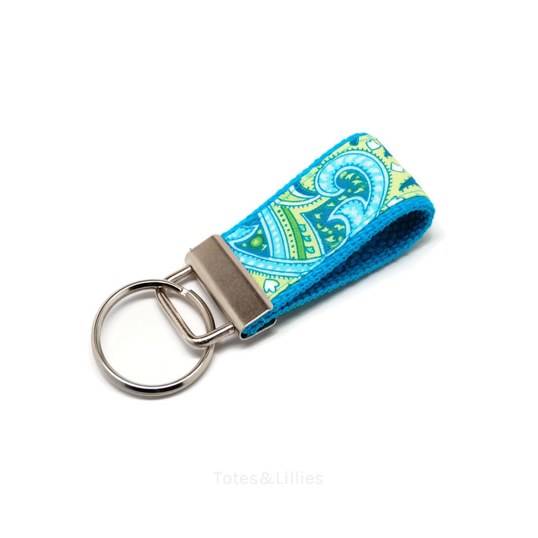 Paisley Fabric Keychain Fob: Lime Green & Blue Wristlet - Etsy