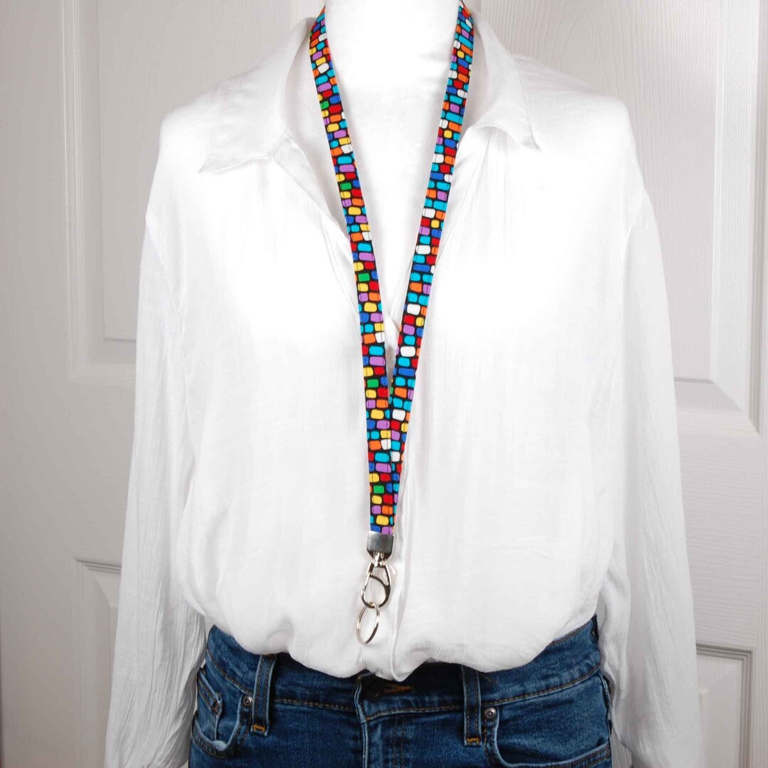 Colorful Rainbow Lanyard - Funky Blocks Fabric Neck Strap With Choice ...