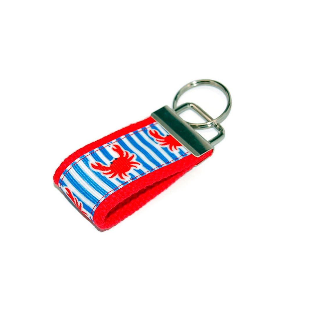 Blue Seersucker Stripes With Red Crabs Mini Keychain Finger Key Fob - Etsy