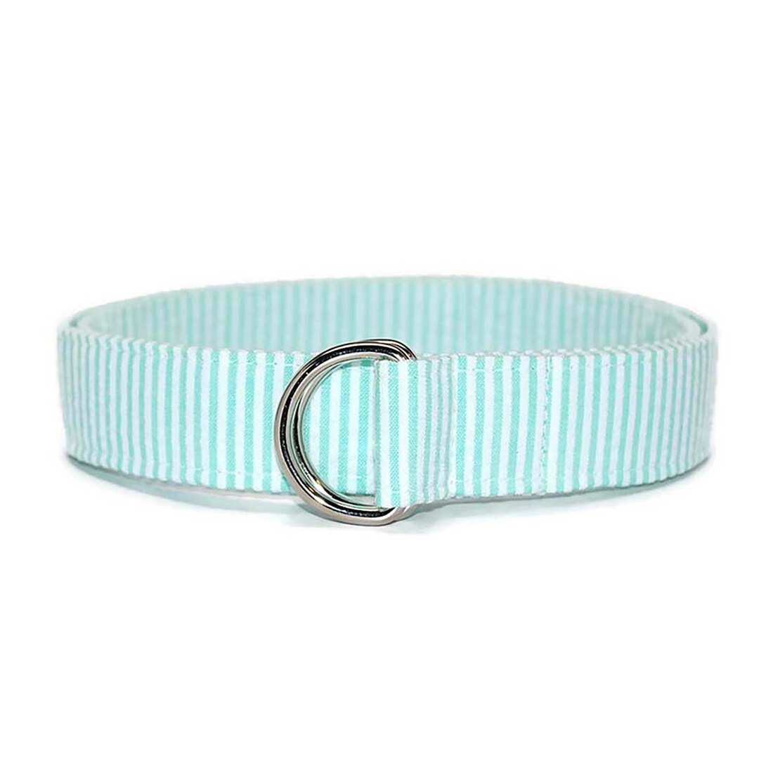 Aqua Mint Seersucker Fabric D-ring Belt in Adult Youth Sizes Custom Fit ...