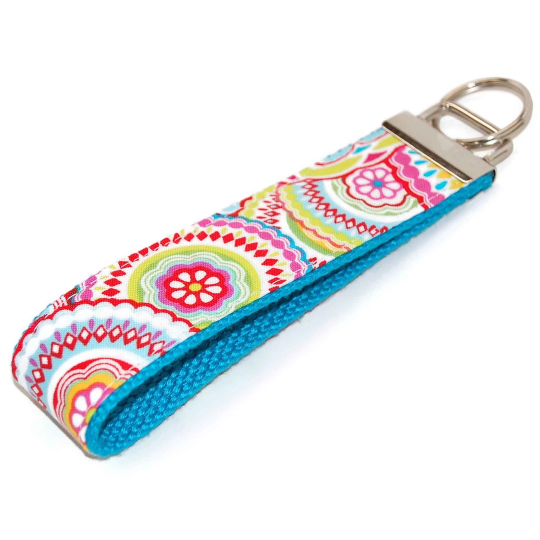 Retro Floral Fabric Keychain: Bright Swirls, Choice of Color - Etsy