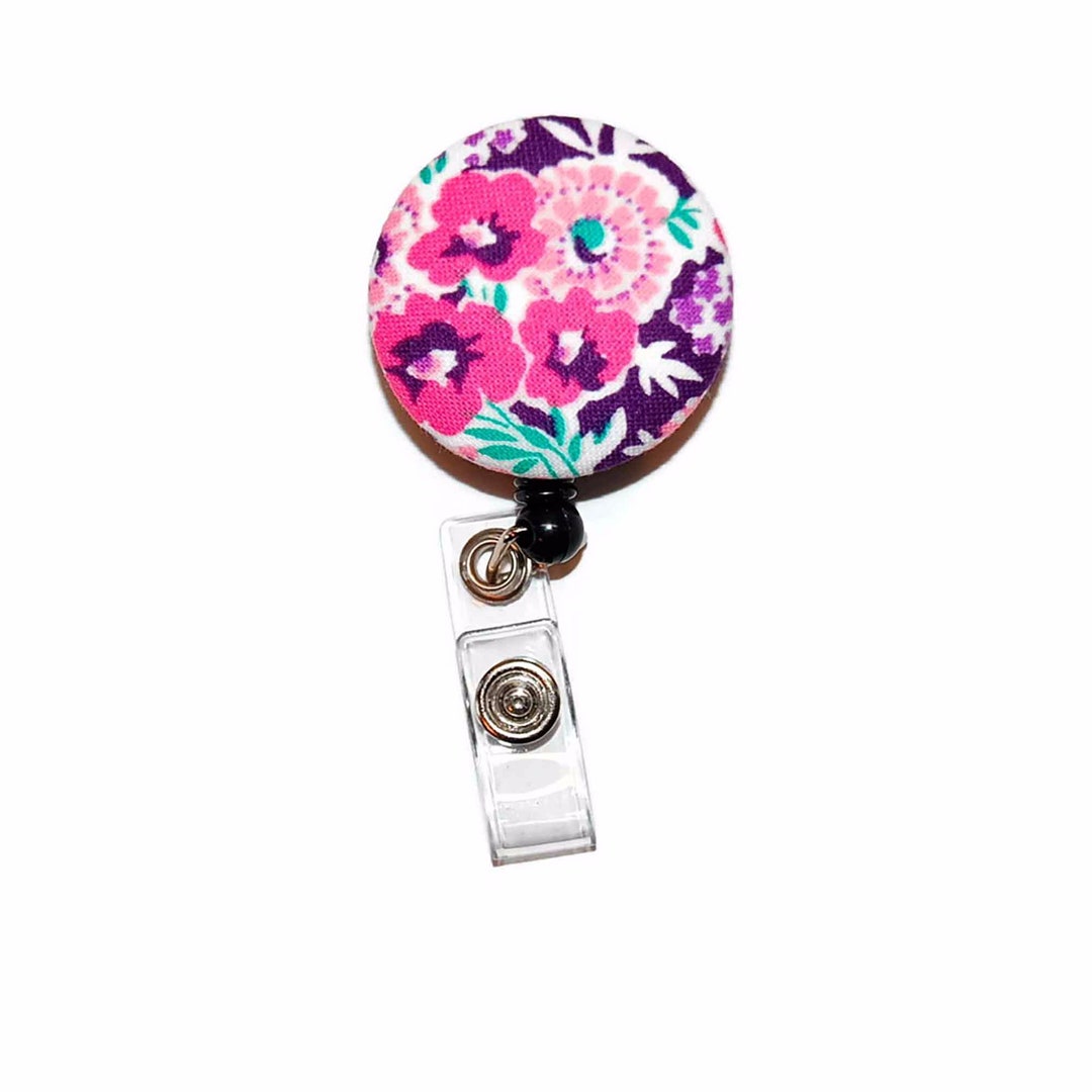 Purple Pink Flower Badge Reel, Floral ID Badge Clip Holder, Retractable ...