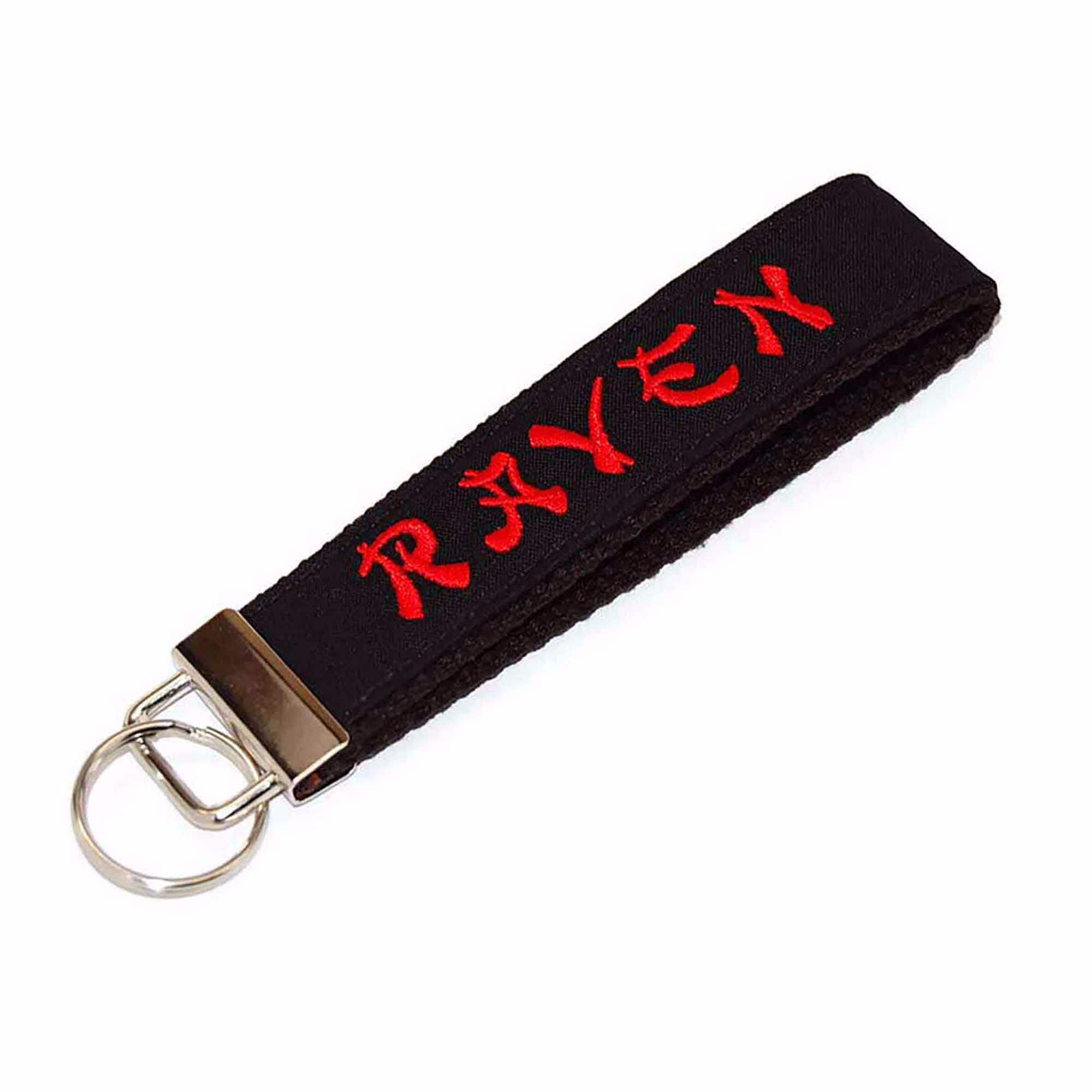 Solid Black Keychain with Red Embroidery Monogrammed Custom | Etsy
