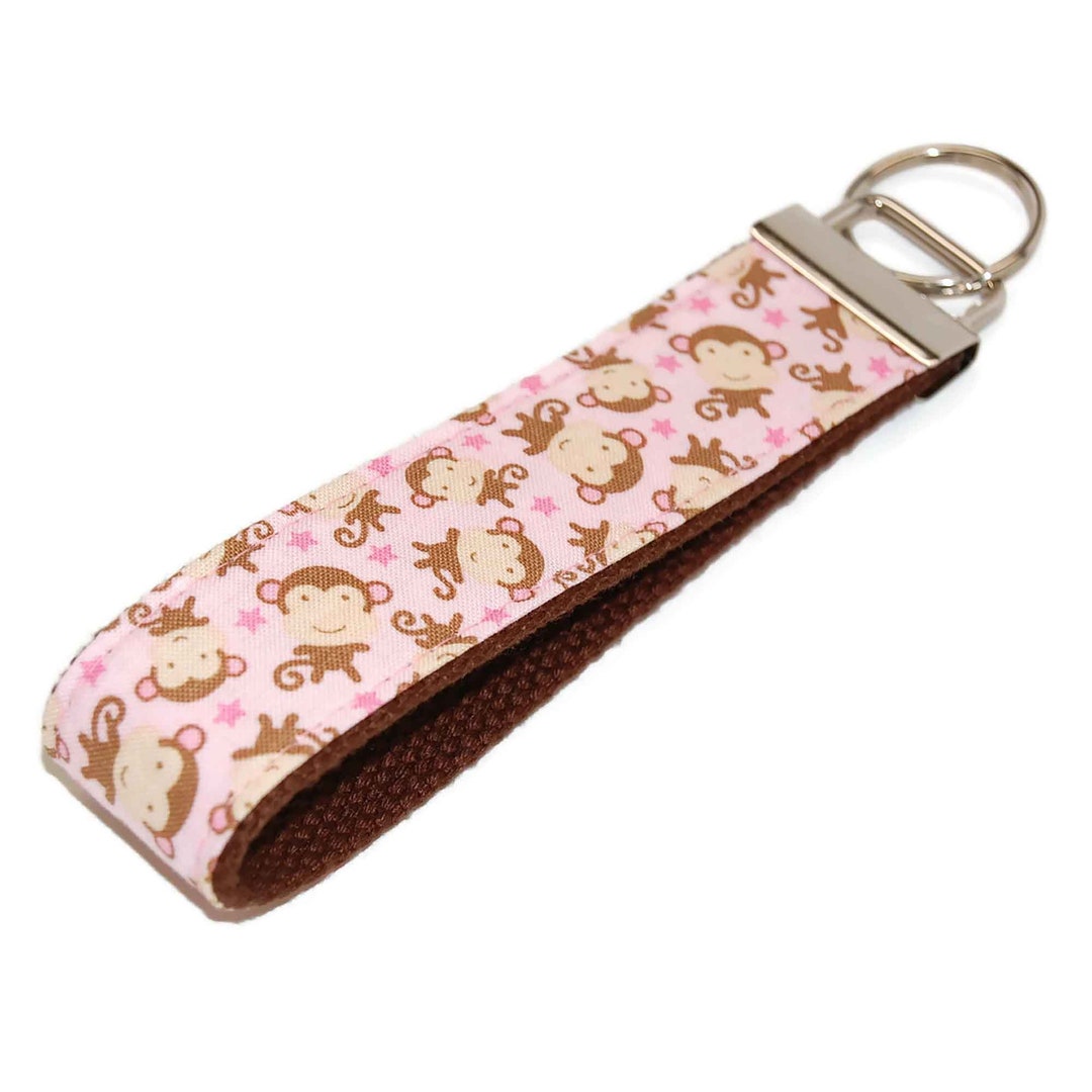 Monkey Keychain - Pink Fabric Key Fob Wristlet - Bag Tag - Etsy