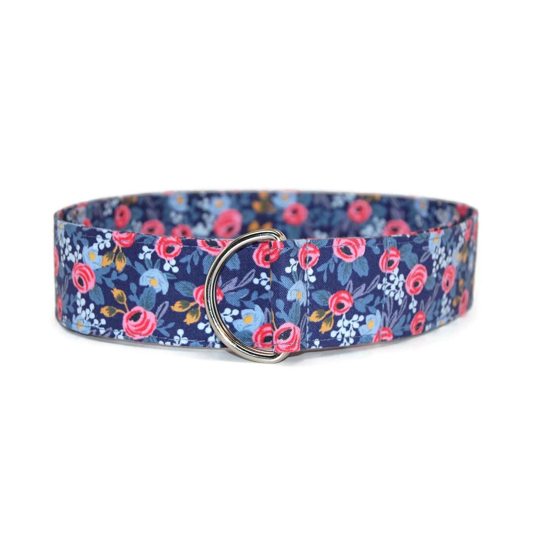Navy Floral Fabric D-ring Belt - Adult or Youth Sizes - Custom Size ...