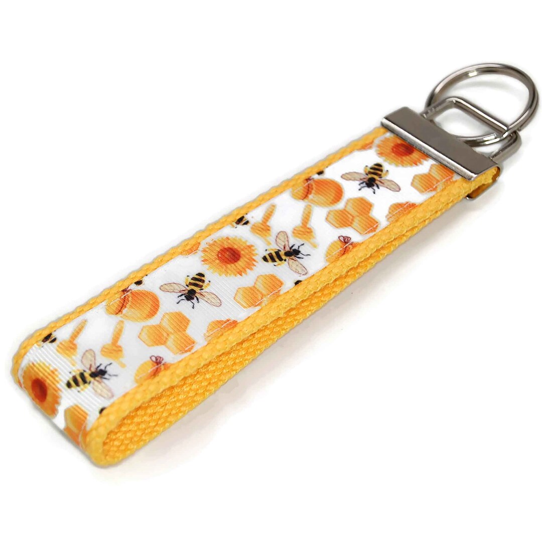 Bee and Honeycomb Keychain Wristlet - Ribbon Key Fob With Honey Bees - Etsy