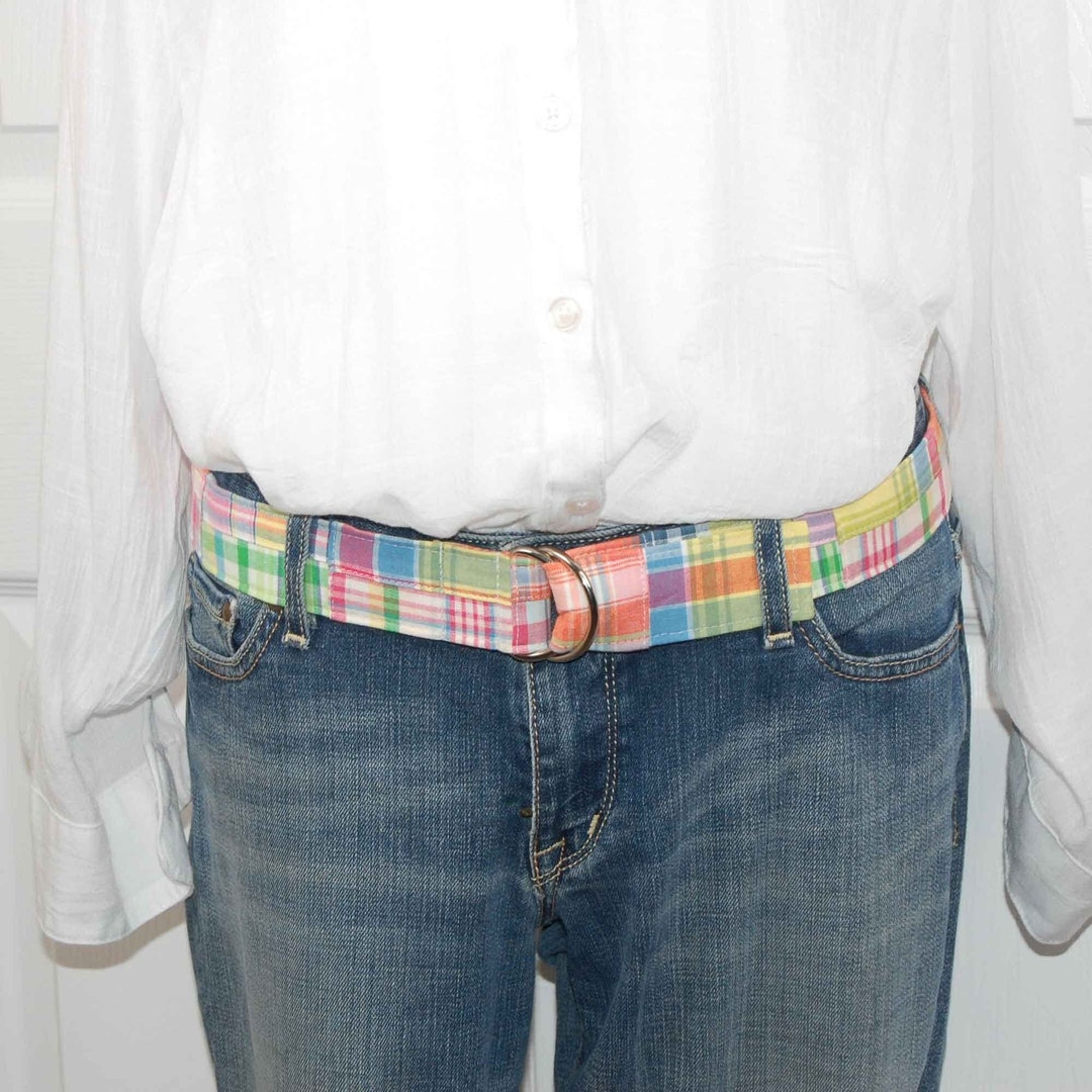 Madras Belt - Colorful Patchwork Fabric With Classic D Ring Closure in Your Choice of Length and ...