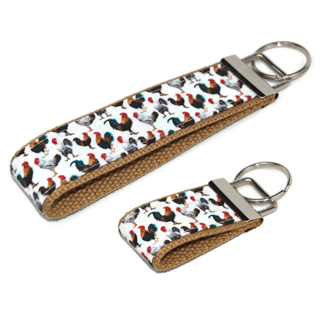 Chicken & Rooster Keychain Wristlet: Cotton Key Fob, Handmade - Etsy