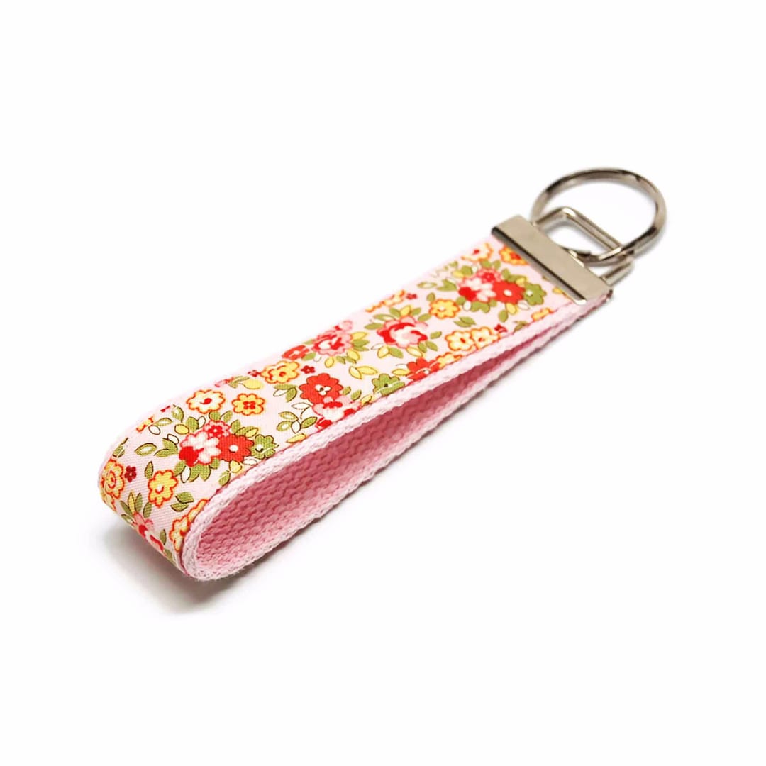 Pink Floral Keychain Wristlet: Fabric Key Fob - Etsy
