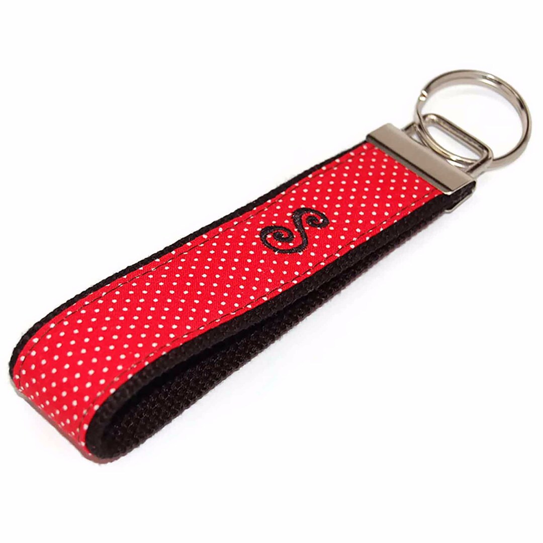 Personalized Keychain - Custom Embroidered Keyfob - Red Swiss Dot on ...