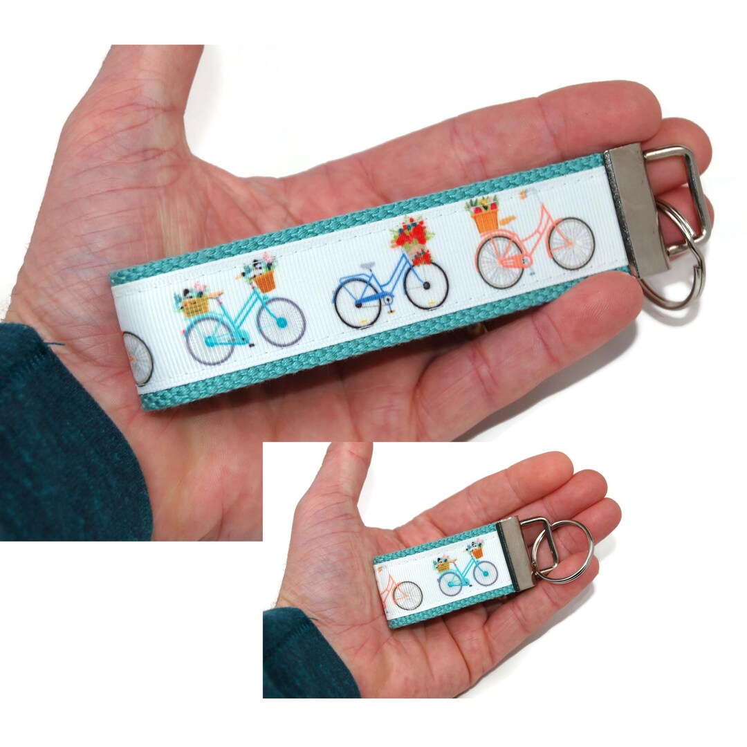 Bicycle Keychain Wristlet: Bike Rider Key Fob, Customizable Accent - Etsy