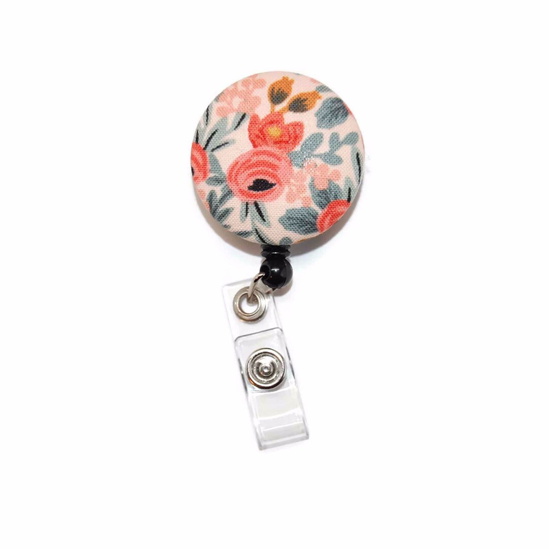 Floral Badge Reel Coral and Mint With Cute Flowers and Choice of Fabric ...