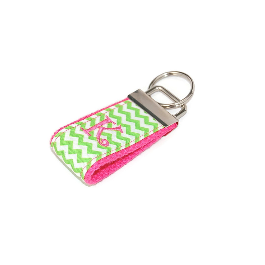 Mini Lime Green Chevron Monogrammed Keychain - Custom Embroidered ...