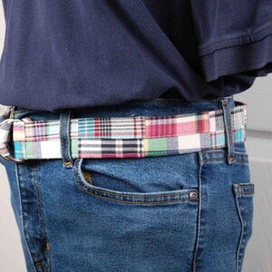 Madras Belt With D-rings Navy and Pink Colorful Patchwork Fabric Preppy Handmade Belts for Women ...