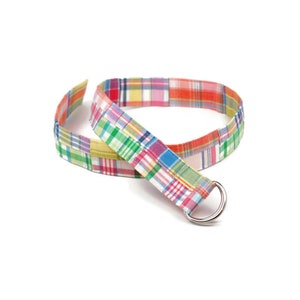 Madras Belt - Colorful Patchwork Fabric With Classic D Ring Closure in Your Choice of Length and ...