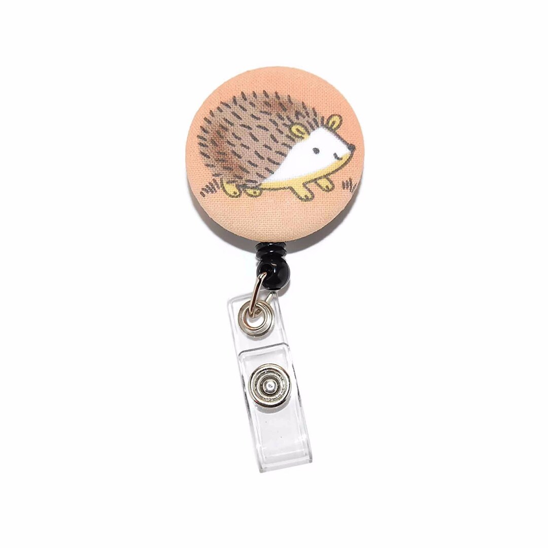 Hedgehog Badge Reel - Peach With Cute Animal - Retractable ID Name Tag ...