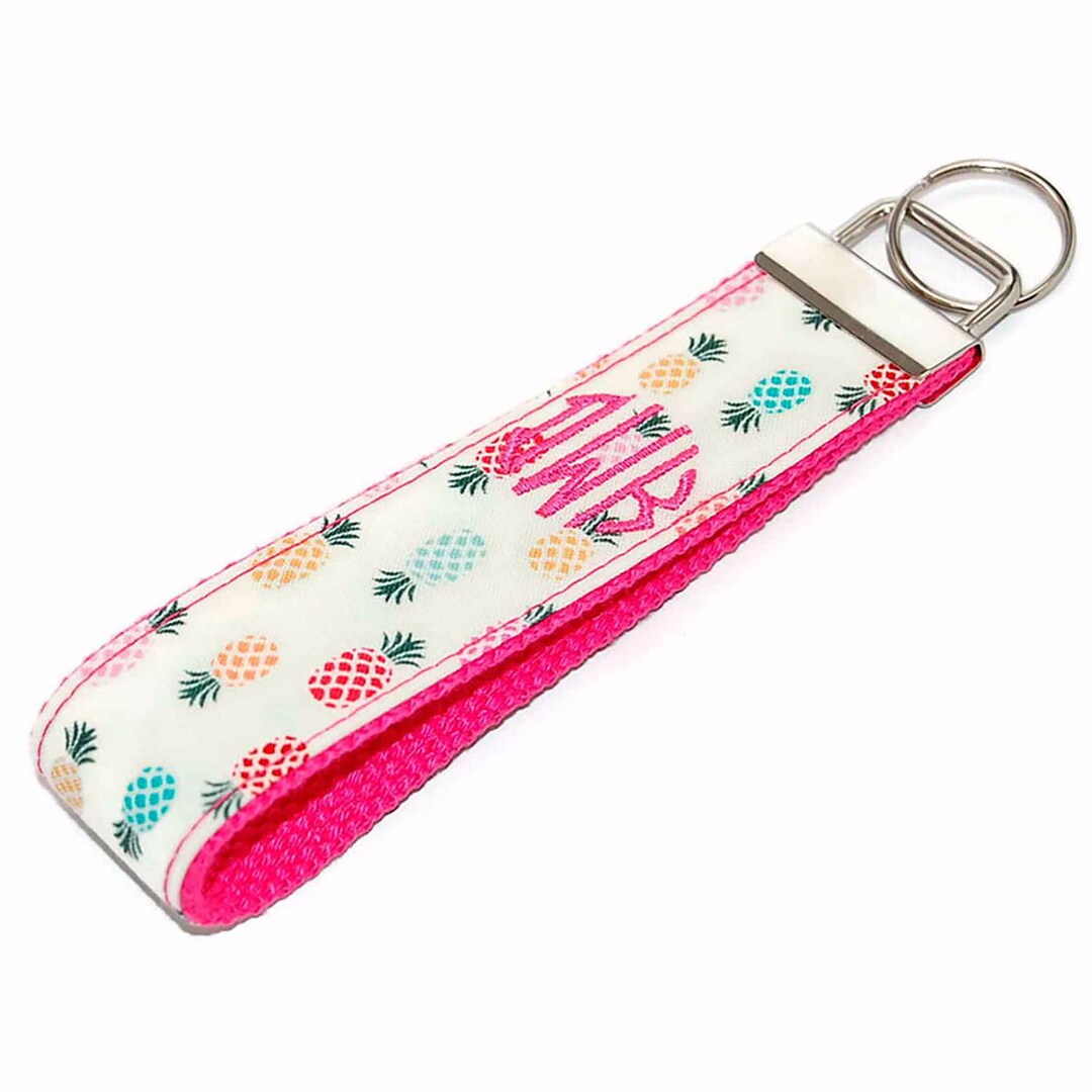 Pineapple Monogrammed Keychain - Custom Embroidered Key Fob Wristlet ...