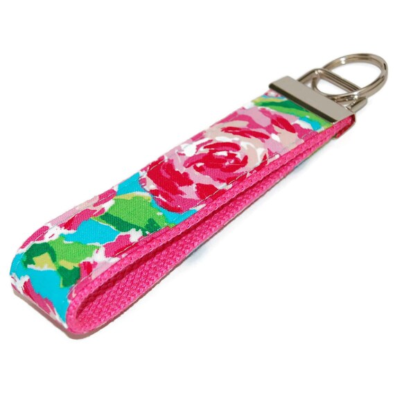 Roses on Aqua Keychain Floral Fabric Key Fob Wristlet | Etsy