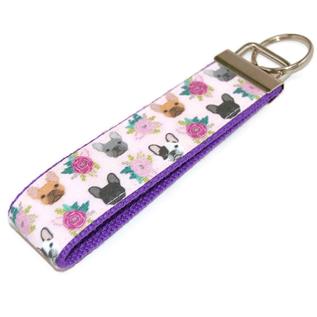 French Bulldog Keychain - Frenchie Fabric Key Fob Wristlet - Etsy