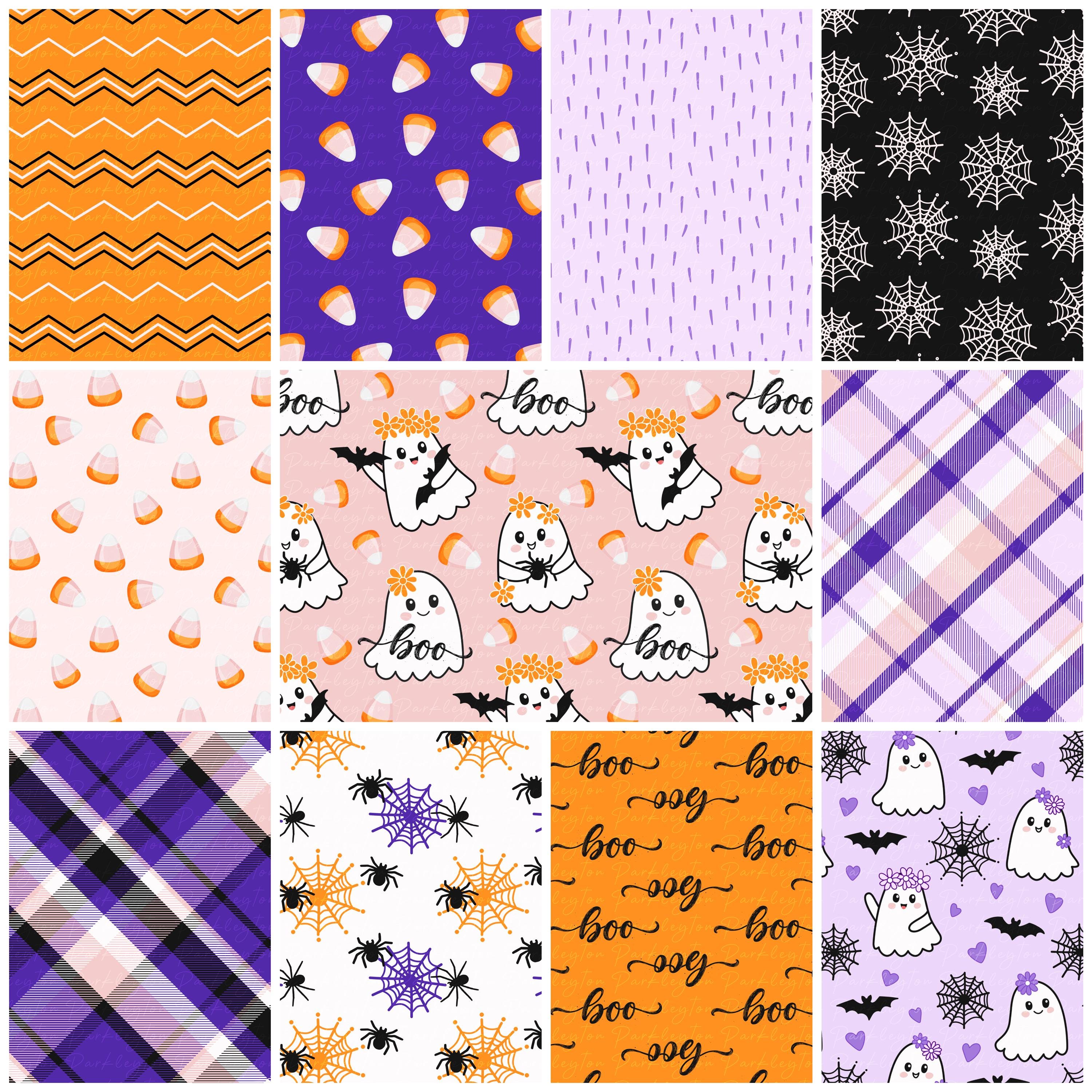 25 Cute Halloween Seamless Patterns, Ghosts, Spiders, Plaids, Candy ...