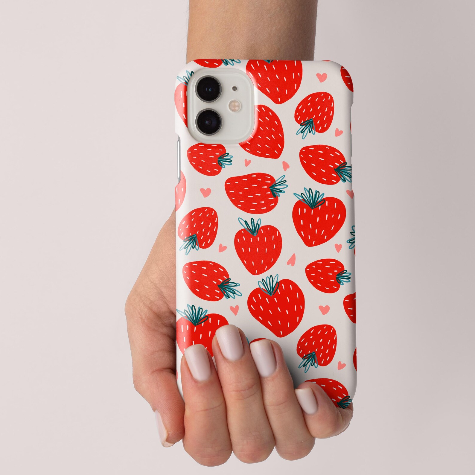 Scattered Strawberry and Hearts Seamless Pattern - Cute Red Berry ...