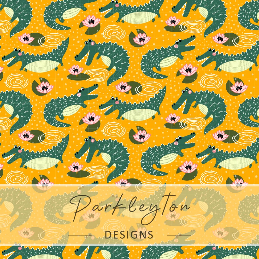 Whimsical Alligator Seamless Pattern – Cute Crocodiles, Lily Pads ...