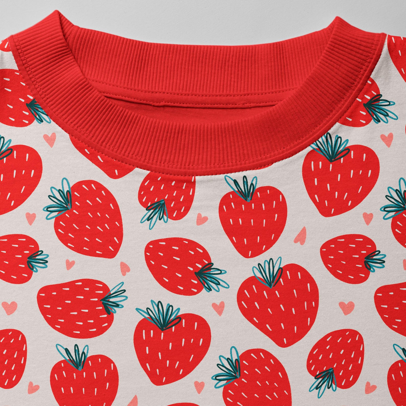 Scattered Strawberry and Hearts Seamless Pattern - Cute Red Berry ...