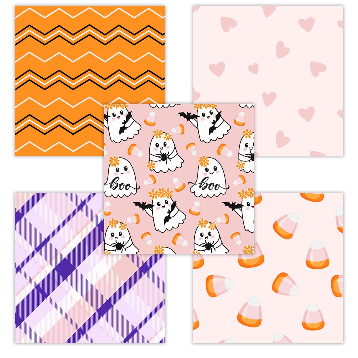 25 Cute Halloween Seamless Patterns, Ghosts, Spiders, Plaids, Candy ...