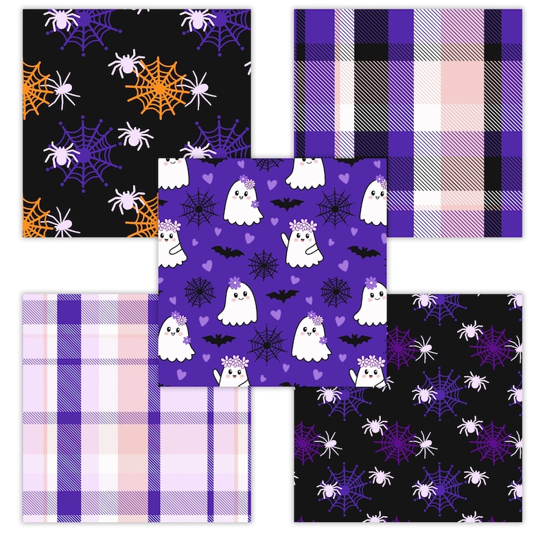 25 Cute Halloween Seamless Patterns, Ghosts, Spiders, Plaids, Candy ...