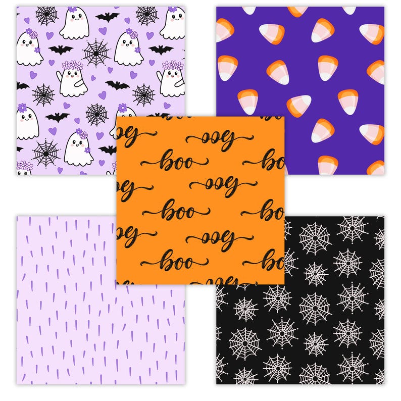 25 Cute Halloween Seamless Patterns, Ghosts, Spiders, Plaids, Candy ...