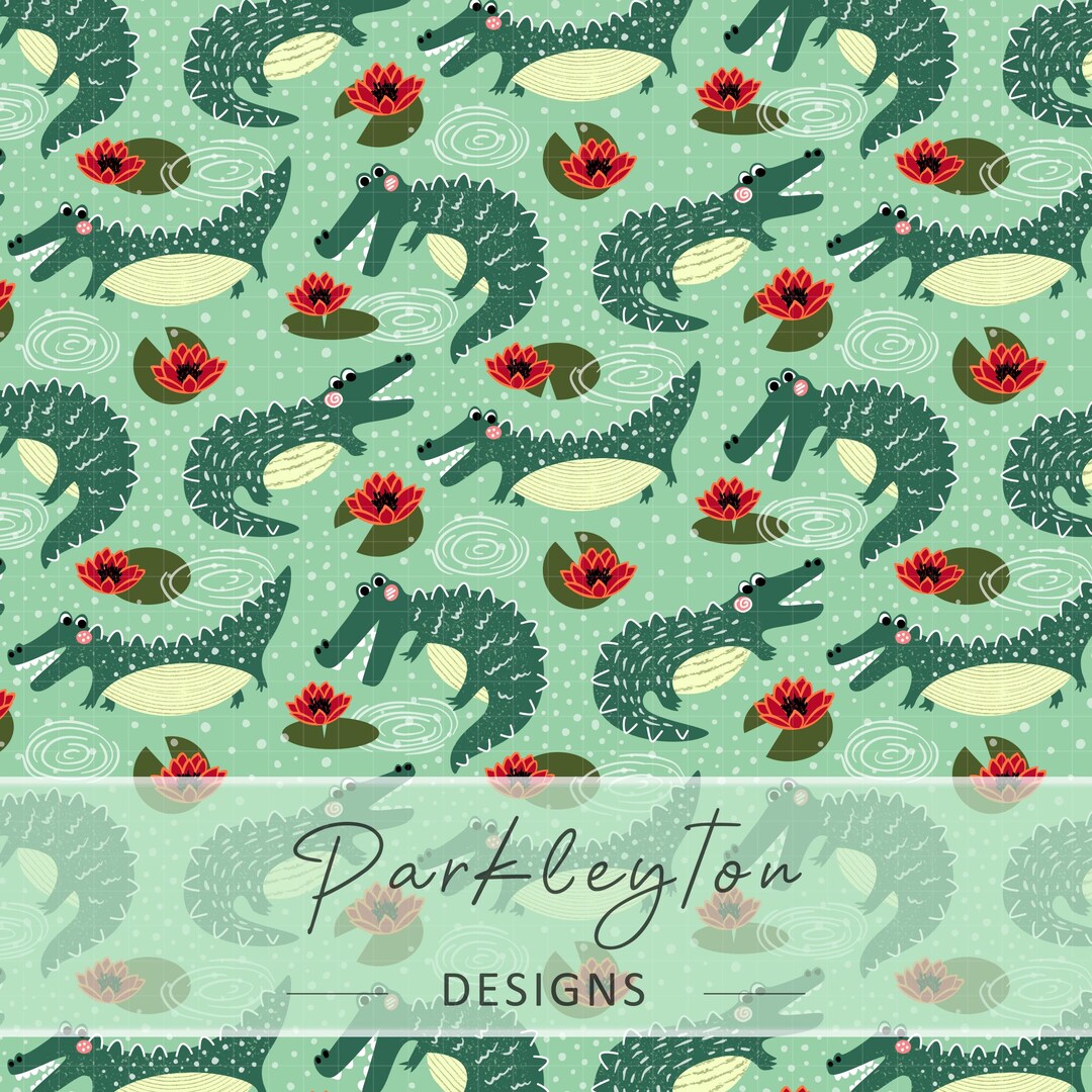 Whimsical Alligator Seamless Pattern – Cute Crocodiles, Lily Pads ...