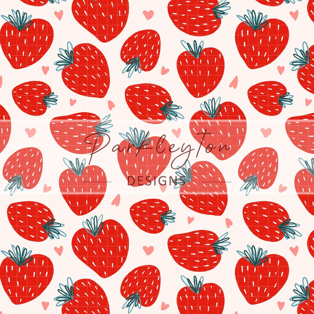 Scattered Strawberry and Hearts Seamless Pattern - Cute Red Berry ...