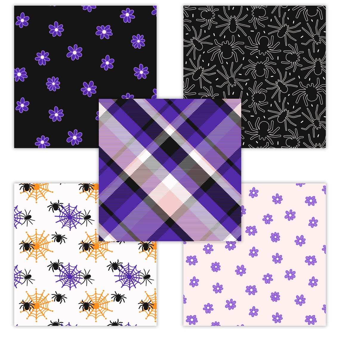 25 Cute Halloween Seamless Patterns, Ghosts, Spiders, Plaids, Candy ...