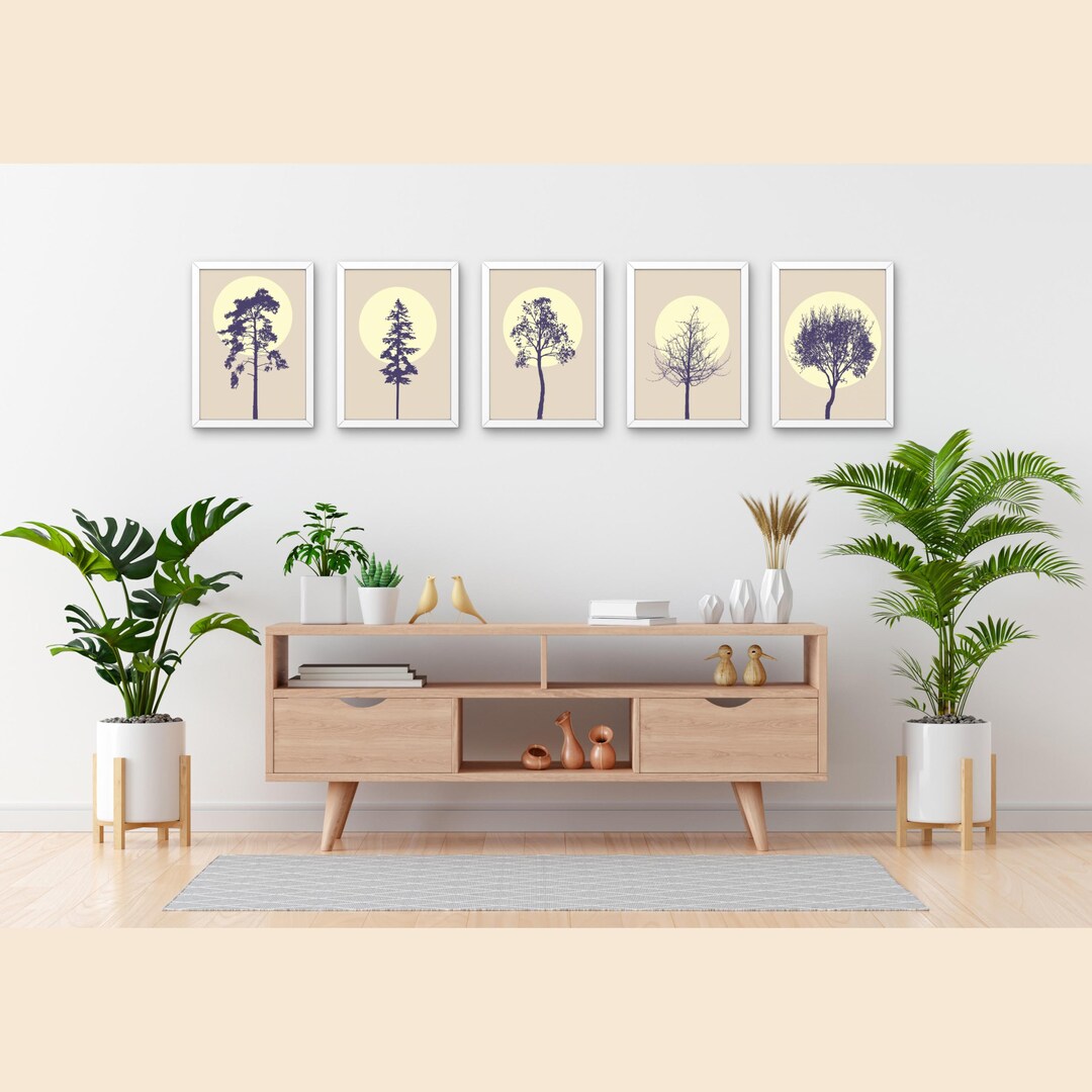 Tree Silhouette on Full Moon Wall Art Printable Digital Minimalist in ...