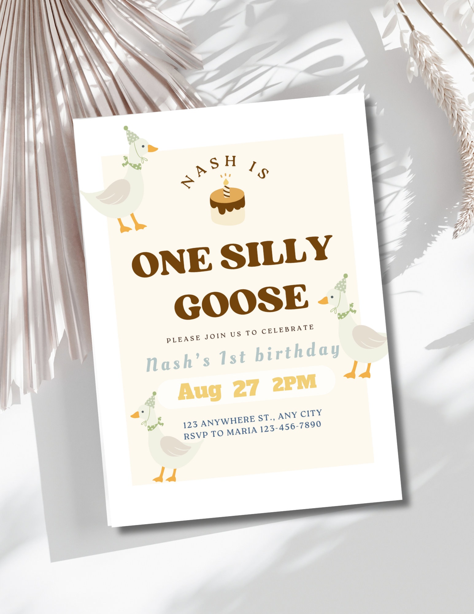 One Silly Goose Birthday Invitation, Silly Goose Themed Birthday Invite ...