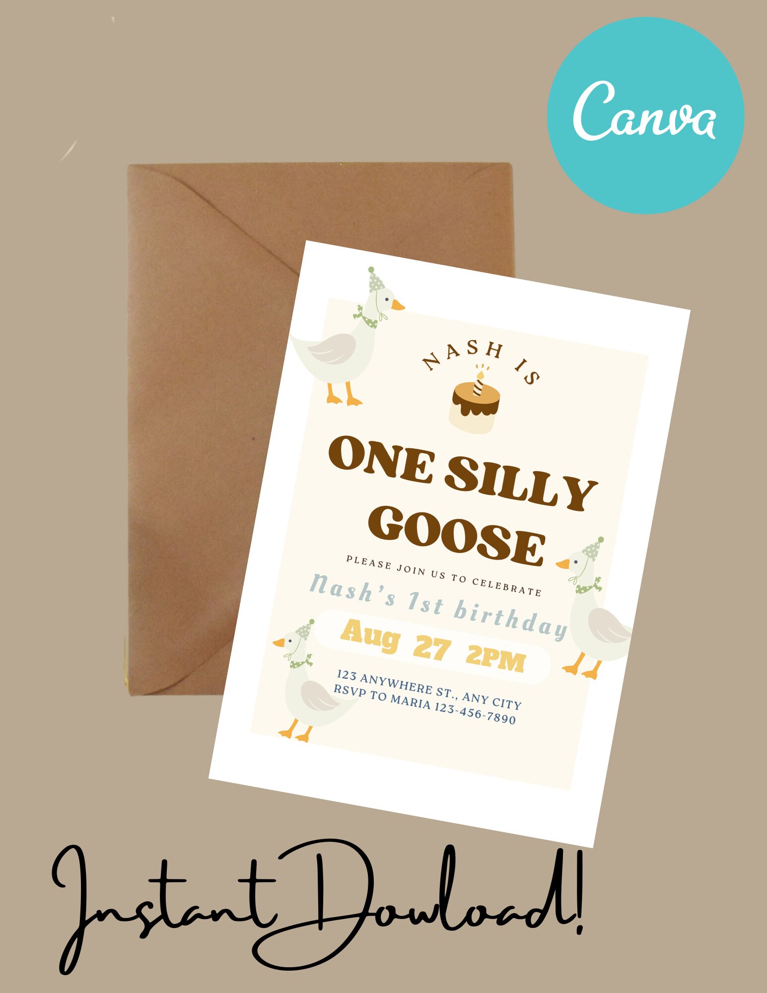 One Silly Goose Birthday Invitation, Silly Goose Themed Birthday Invite ...