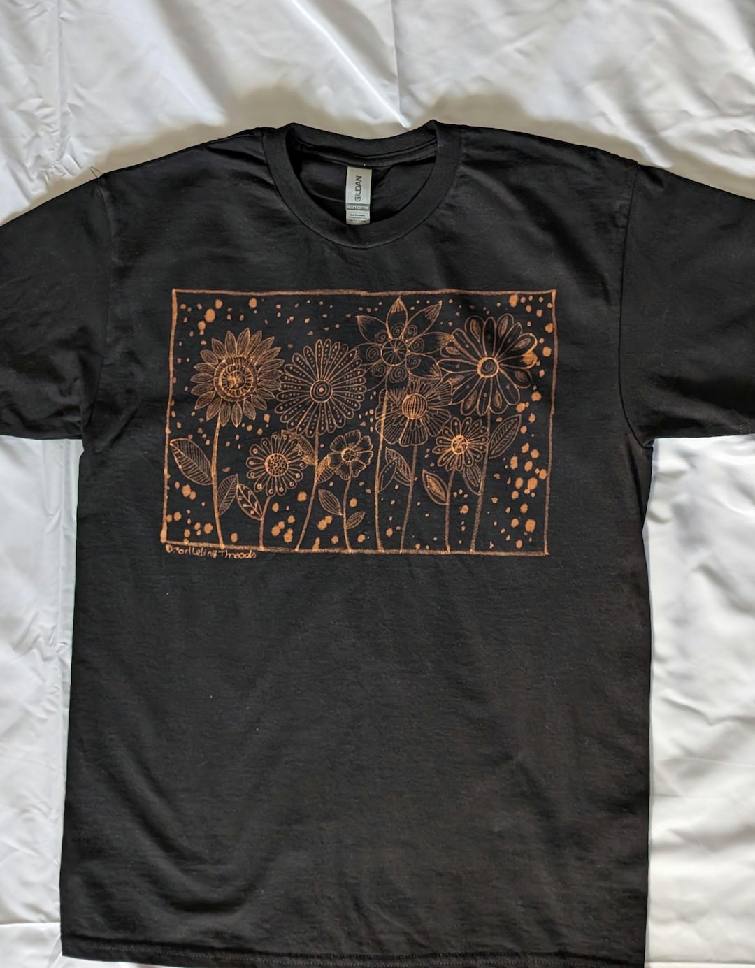 Custom Bleach Flower Doodle Design on Black Tshirt. Bespoke Handmade-to ...