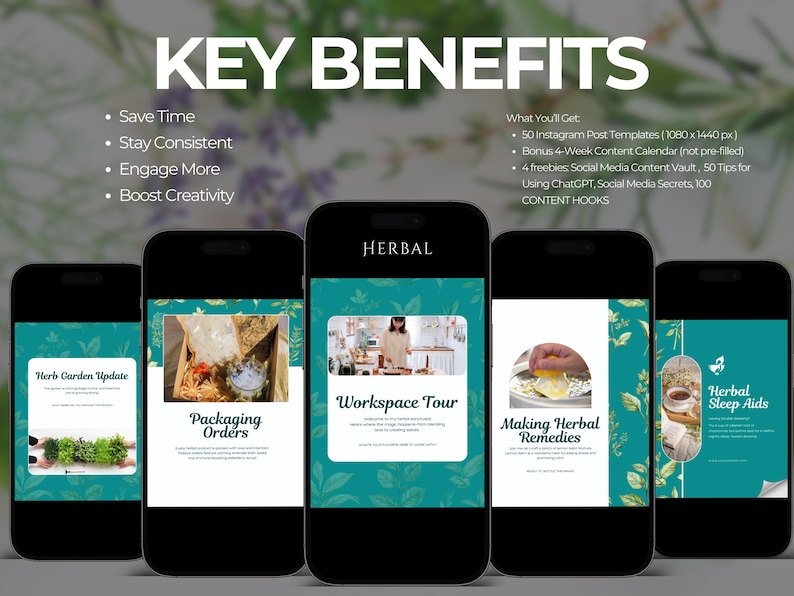 50 Herbal Instagram Post Templates: Wellness & Apothecary Canva ...