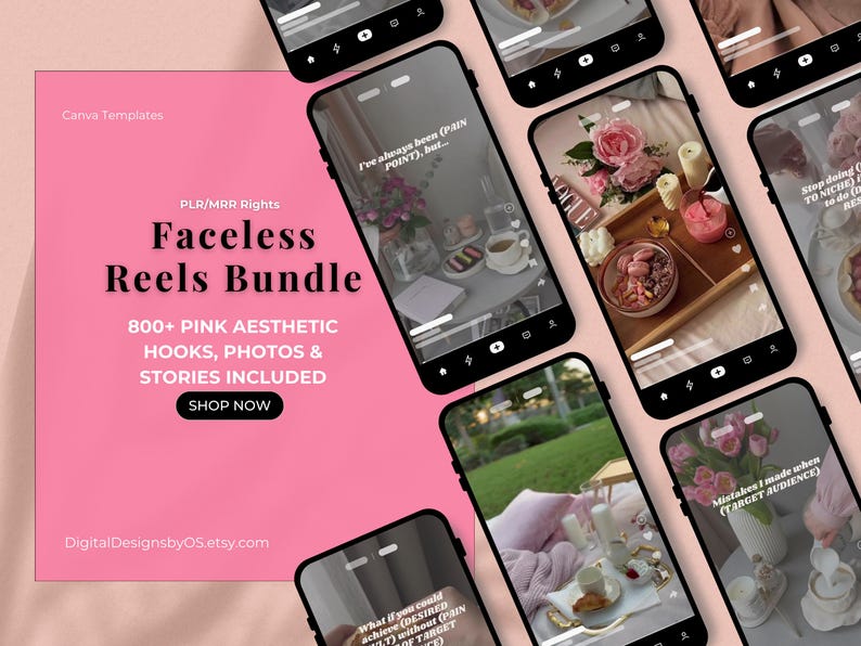 800 Plus Pink Aesthetic Faceless Reels Bundle | MRR and PLR Rights ...