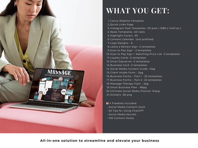 Massage Therapy Canva Template Bundle | Spa & Wellness Branding Kit ...