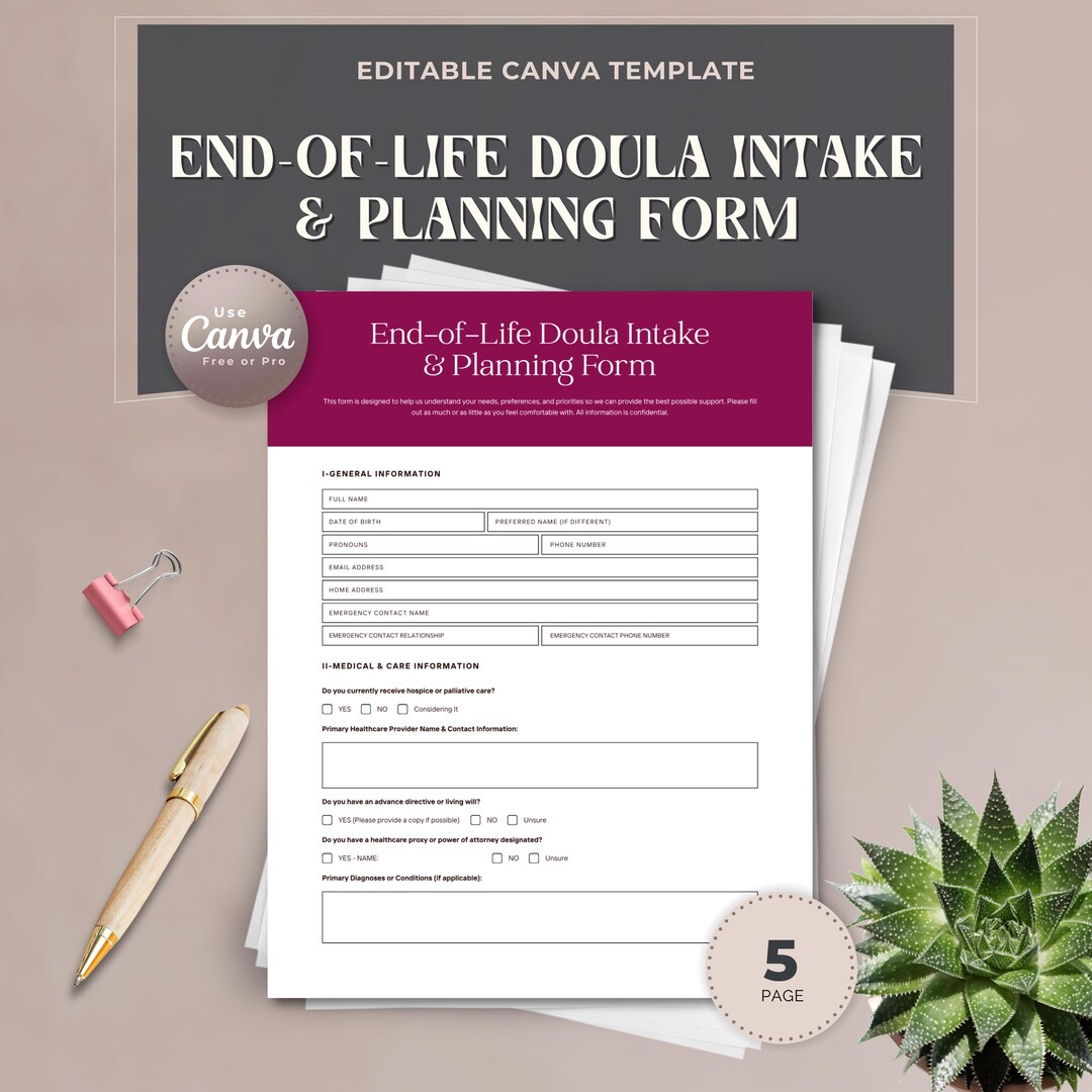 End-of-life Doula Intake & Planning Form | Editable Canva Template ...