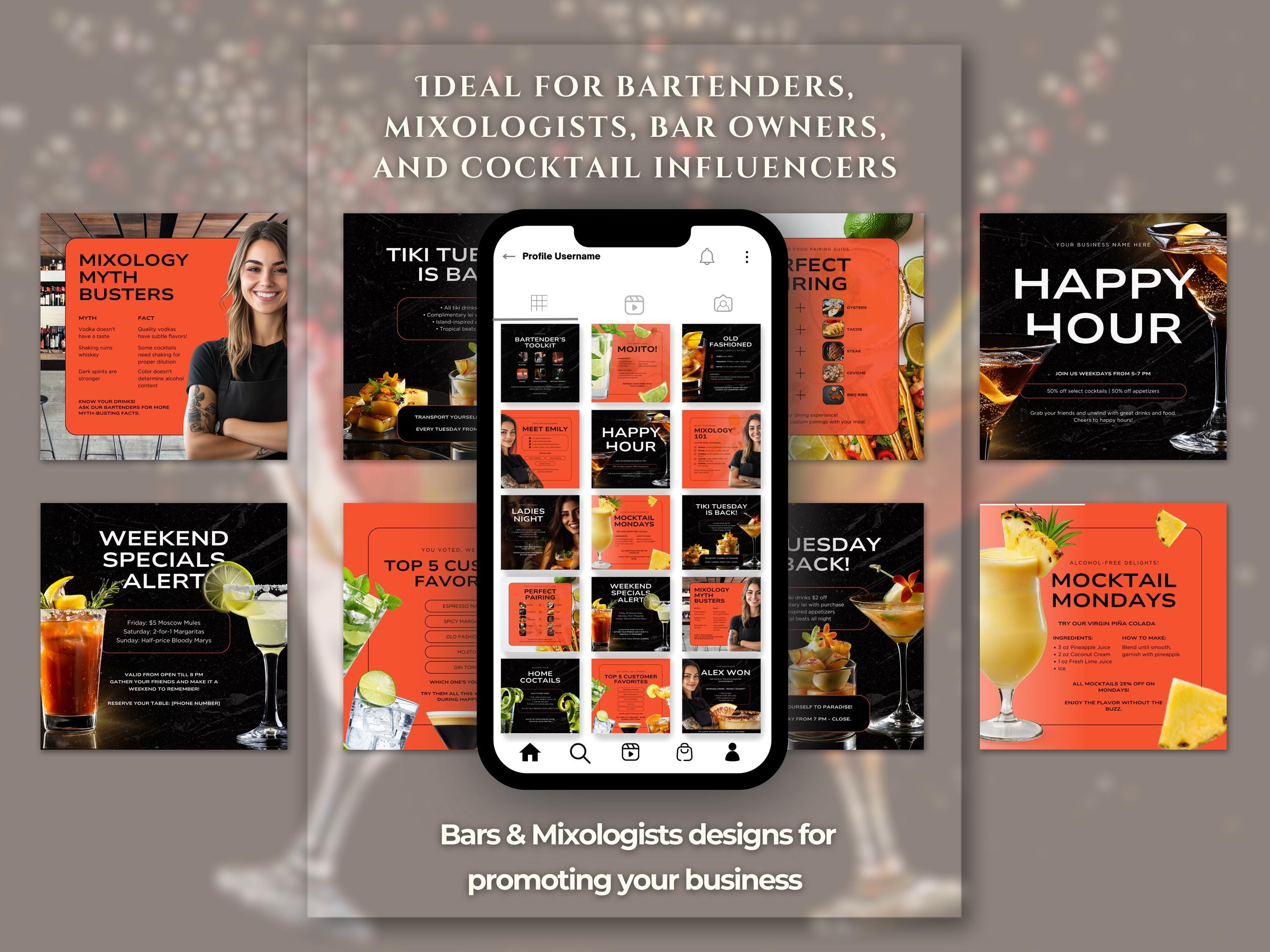30 Bartender Instagram Post Templates + Bonus Content Calendar ...