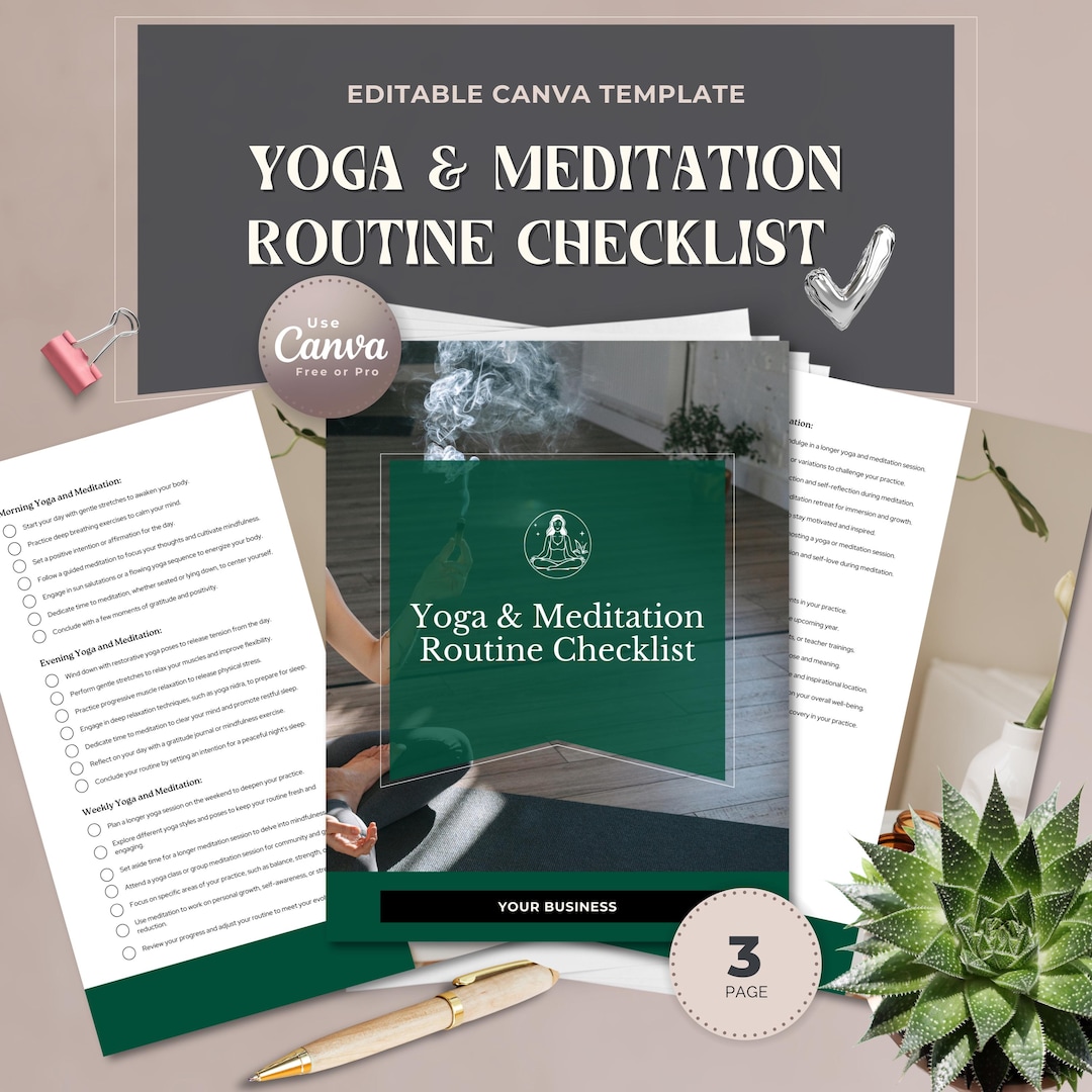 Yoga & Meditation Routine Checklist | Daily Wellness Planner ...