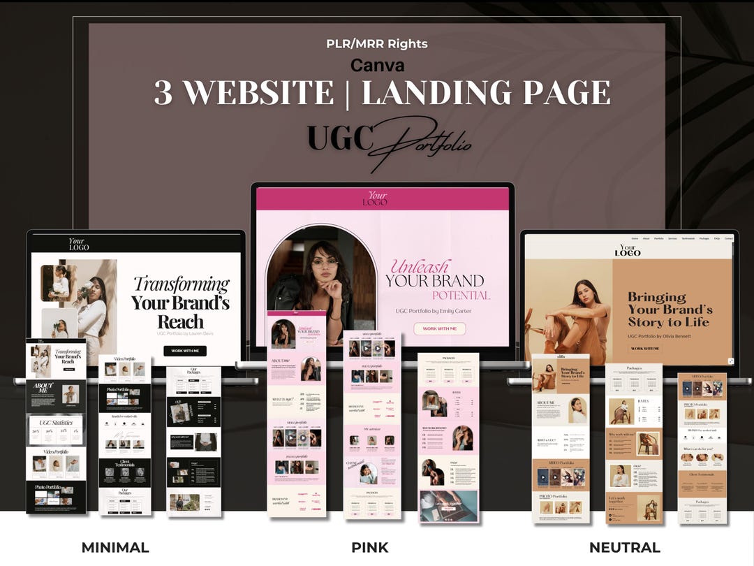 3 UGC Portfolio Canva Website Bundle | Pink, Neutral and Minimal Themes Landing Pages | PLR ...