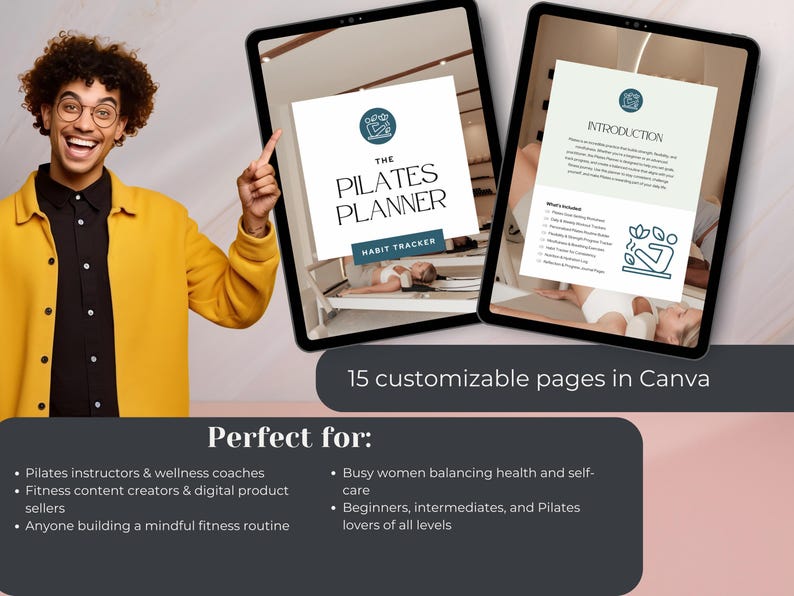Pilates Planner Canva Template | Workout Tracker, Habit Tracker ...