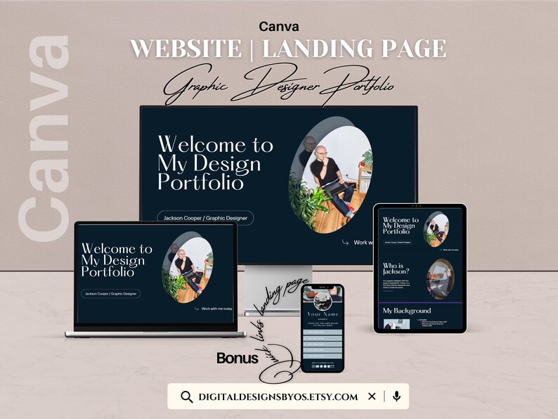 Graphic Designer Portfolio Canva Website Template | Editable Landing ...