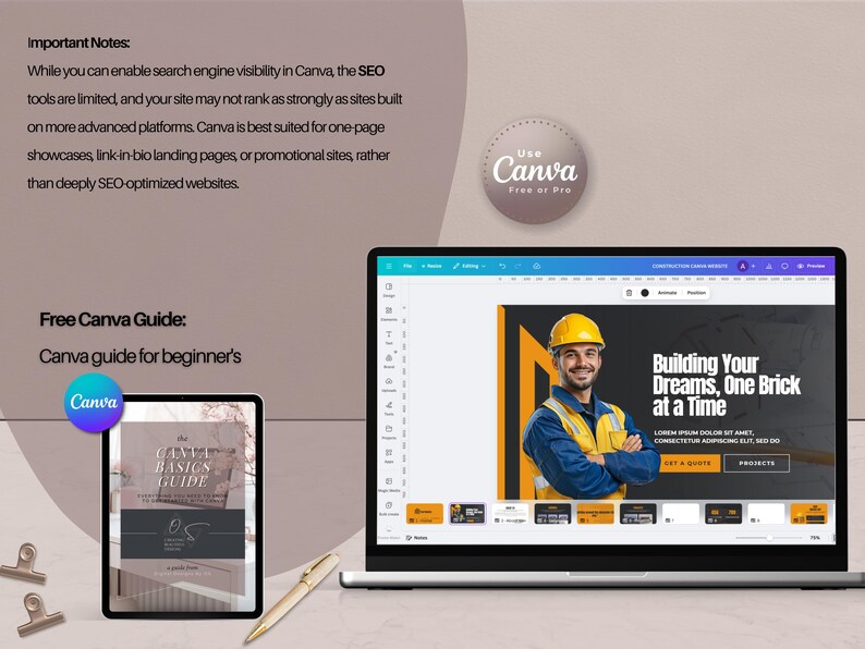 Construction Website Canva Template | Editable Contractor Landing Page ...